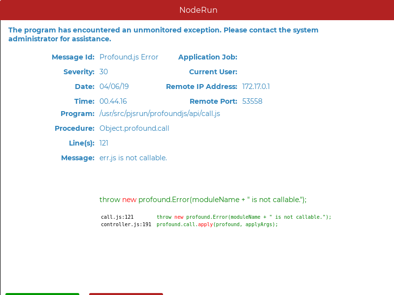 Profound.js Spaces - What an error looks like